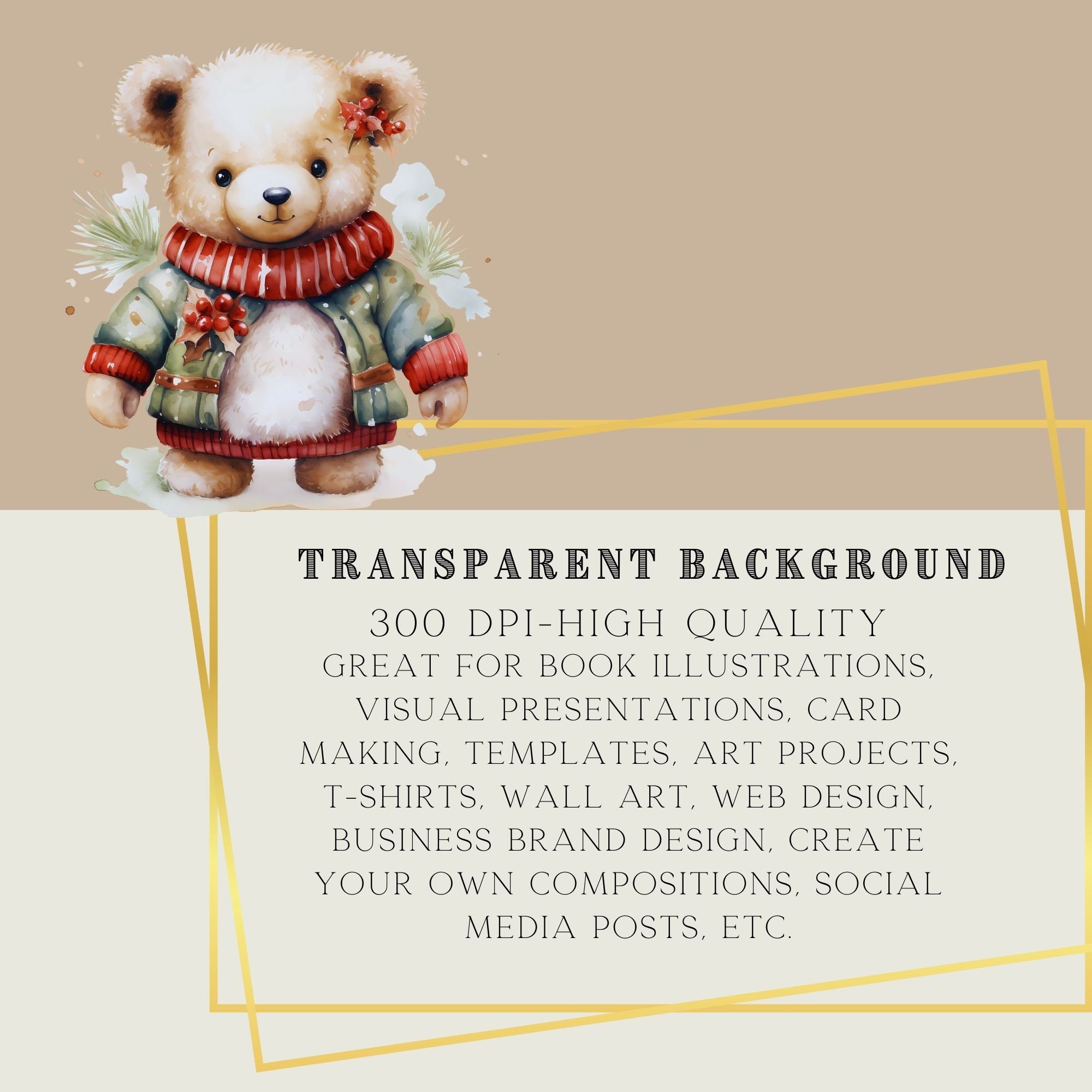 Watercolour Christmas Bear Clipart, Xmas Teddy Bears PNG, Winter Clip ...