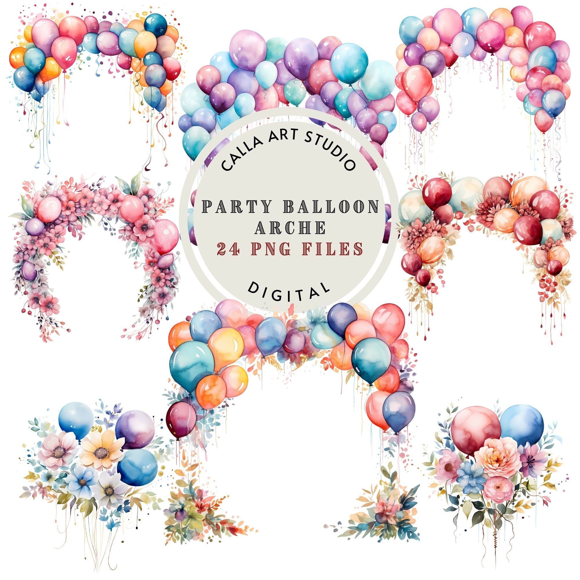 Balloon Birthday Clipart Bundle, Balloon Arch PNG, Party Decorations ...