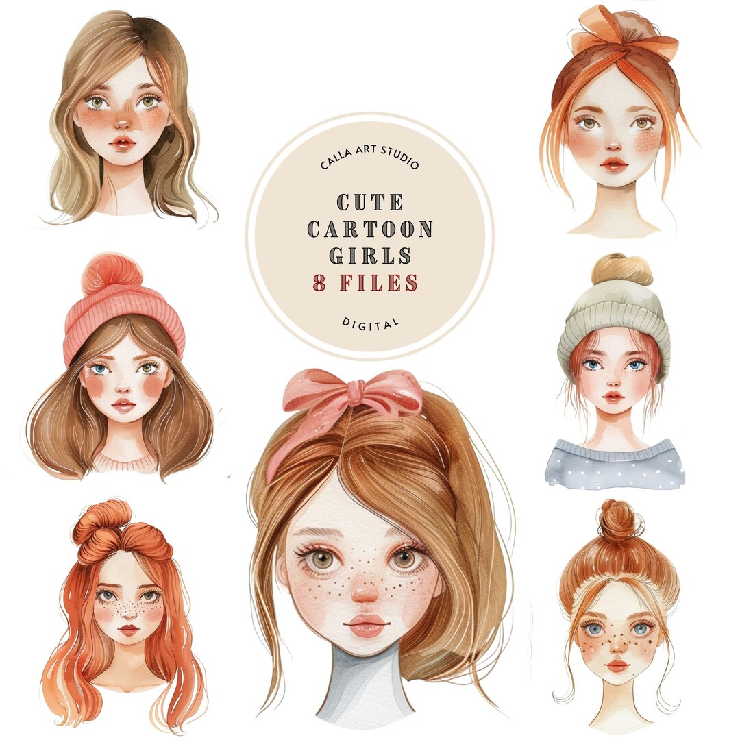 Cute Girls Watercolor Clipart, Quirky Girl Illustration, Card Making ...