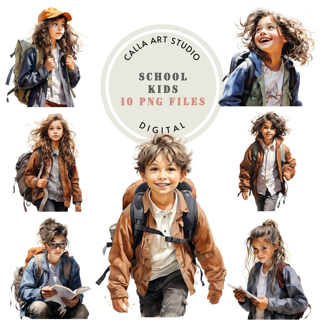 School Kids Clipart Bundle Digital PNG Illustrations Happy Kids Images ...