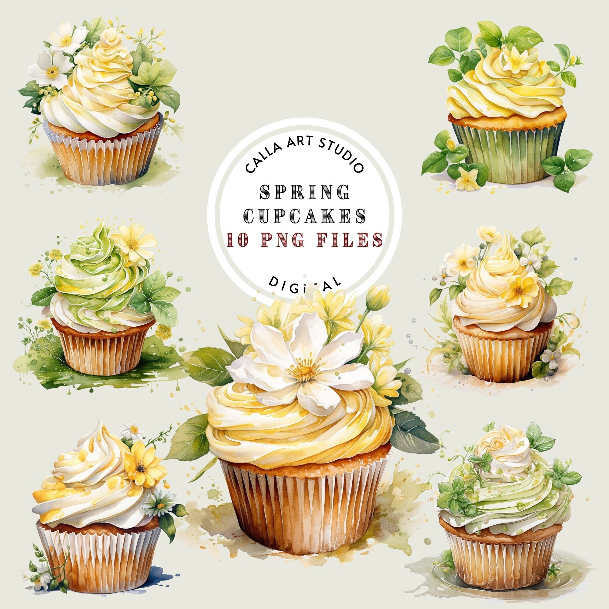 Watercolor Cupcakes Clipart for Cards, Birthday Party Desserts, Easter ...