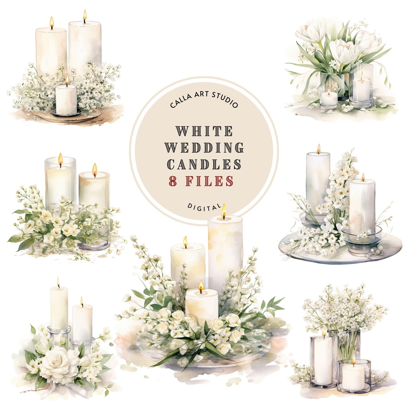Watercolor Candles Clipart Bundle, Wedding Clipart, Candle Clip Art ...