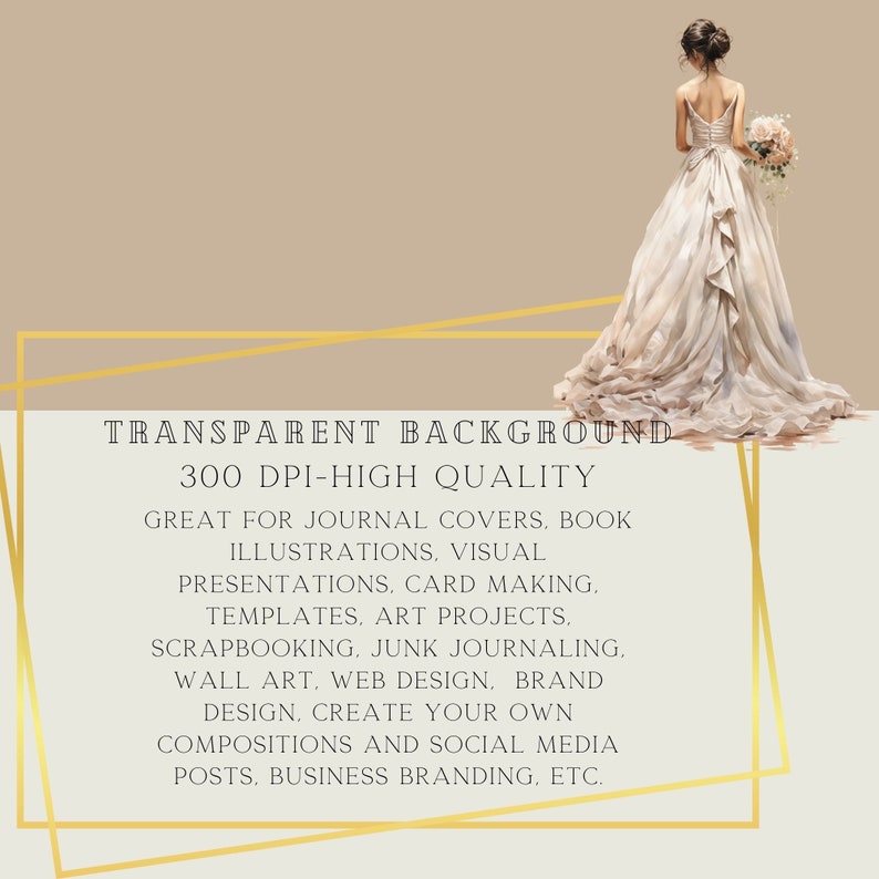8 Watercolor Bride Backview Images, Wedding Clipart PNG, Wedding Decor ...