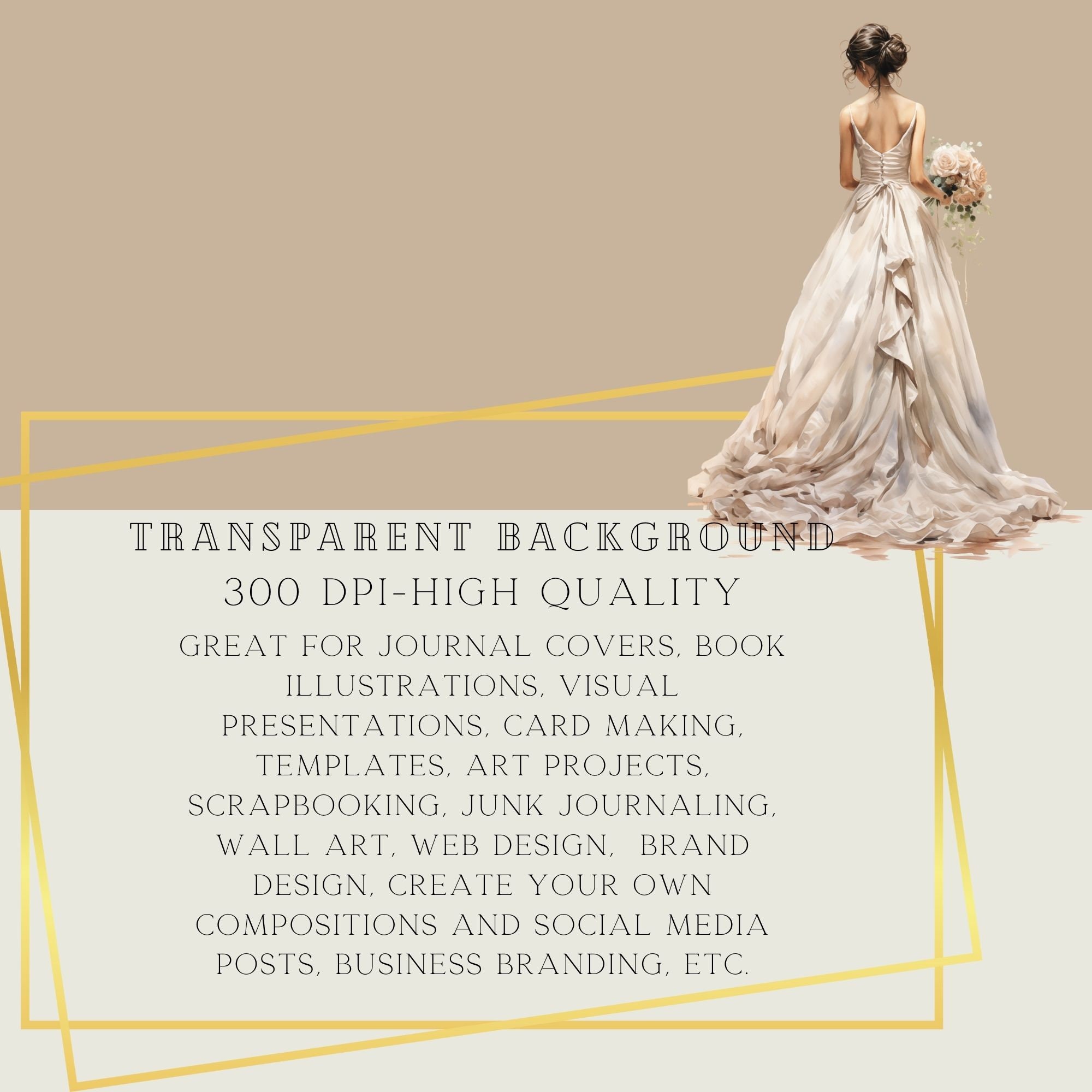 8 Watercolor Bride Backview Images, Wedding Clipart PNG, Wedding Decor ...