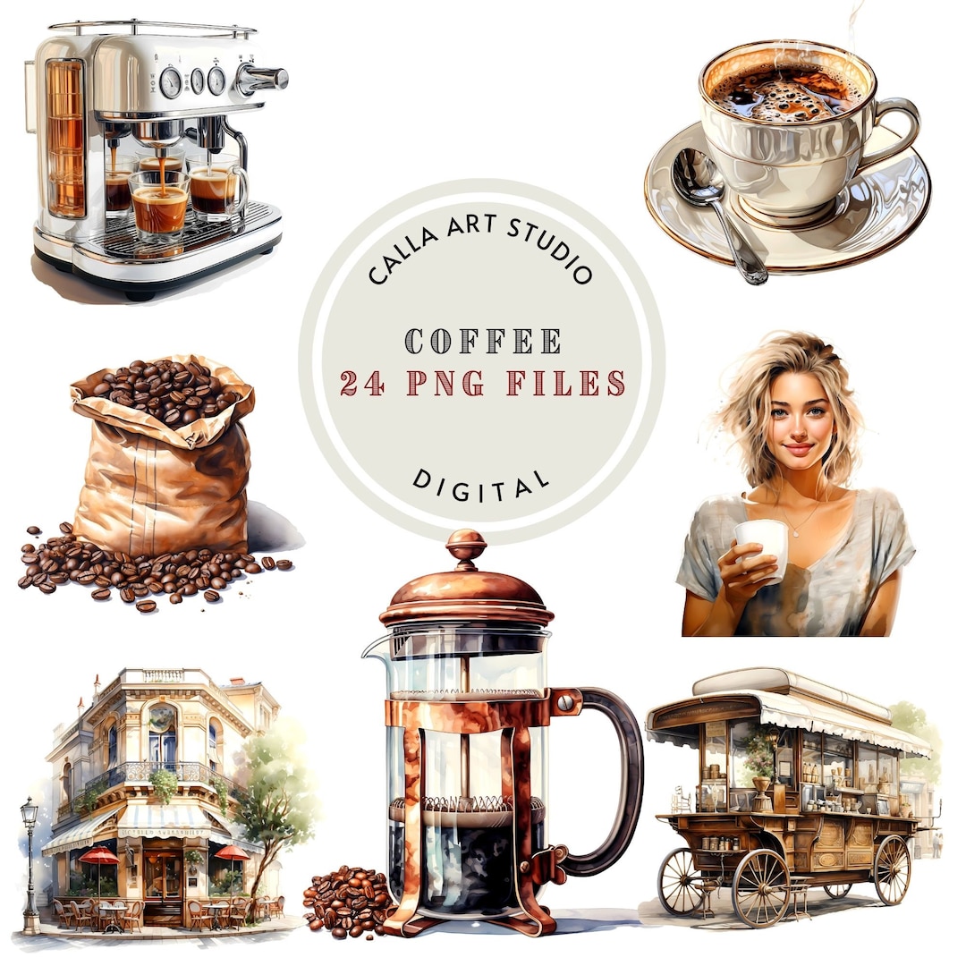 Watercolor Coffee Clipart Bundle, Coffee Lover Illustrations, Vintage ...