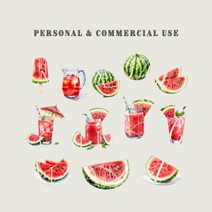 Watermelon Clipart Set, Watercolor Fruit Pngs, Summer Food, Popsicle ...