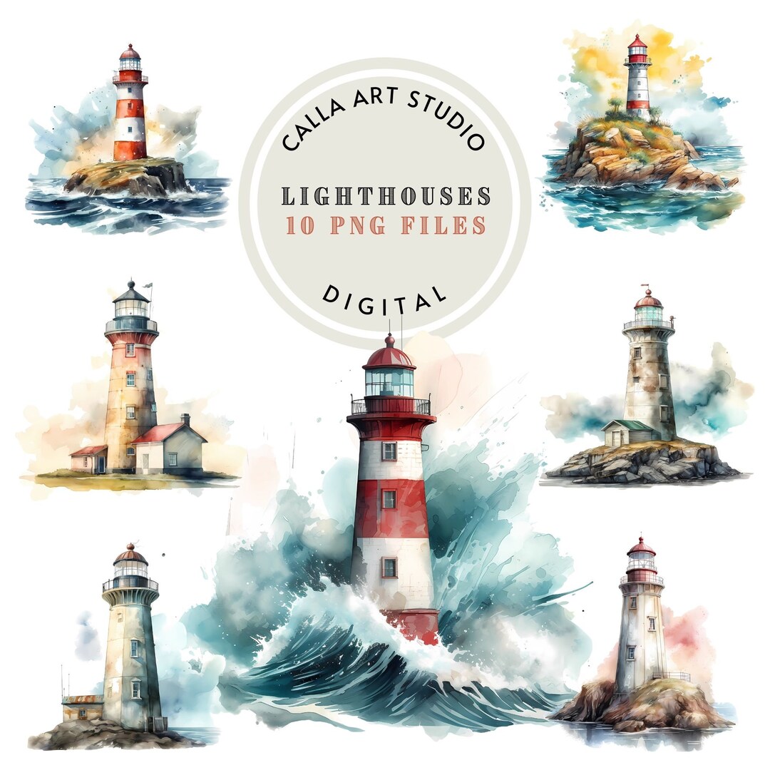 Lighthouse Clipart Bundle Ocean Watercolor Landscape Clipart Sea ...