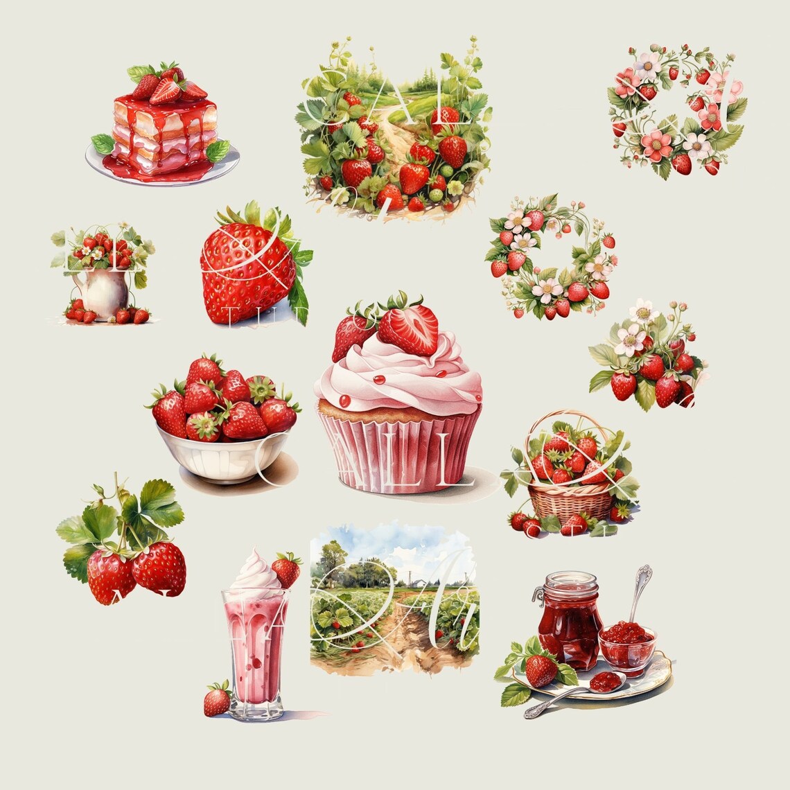 Strawberry Watercolor Clipart, Strawberry PNG, Fruit Illustration for ...