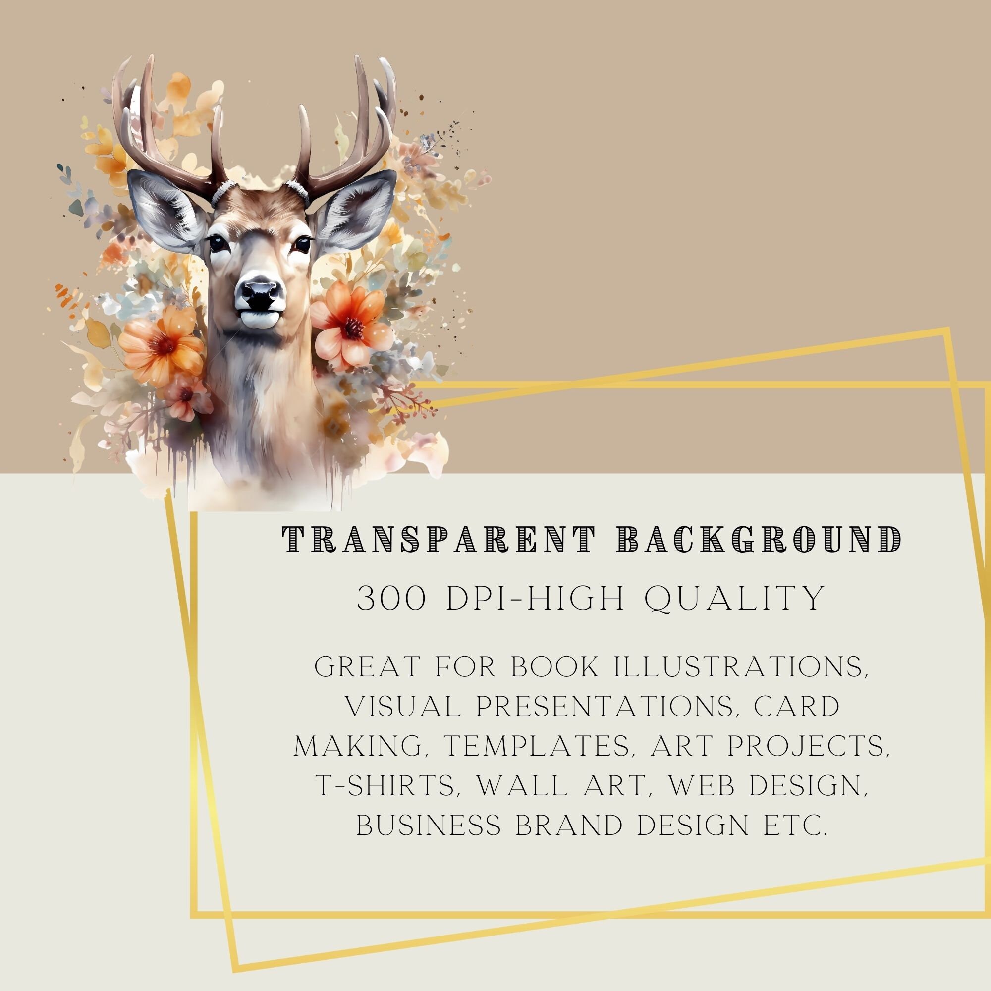 Watercolor Deer Clipart Bundle Deer Antlers Wild Animals in Flowers ...