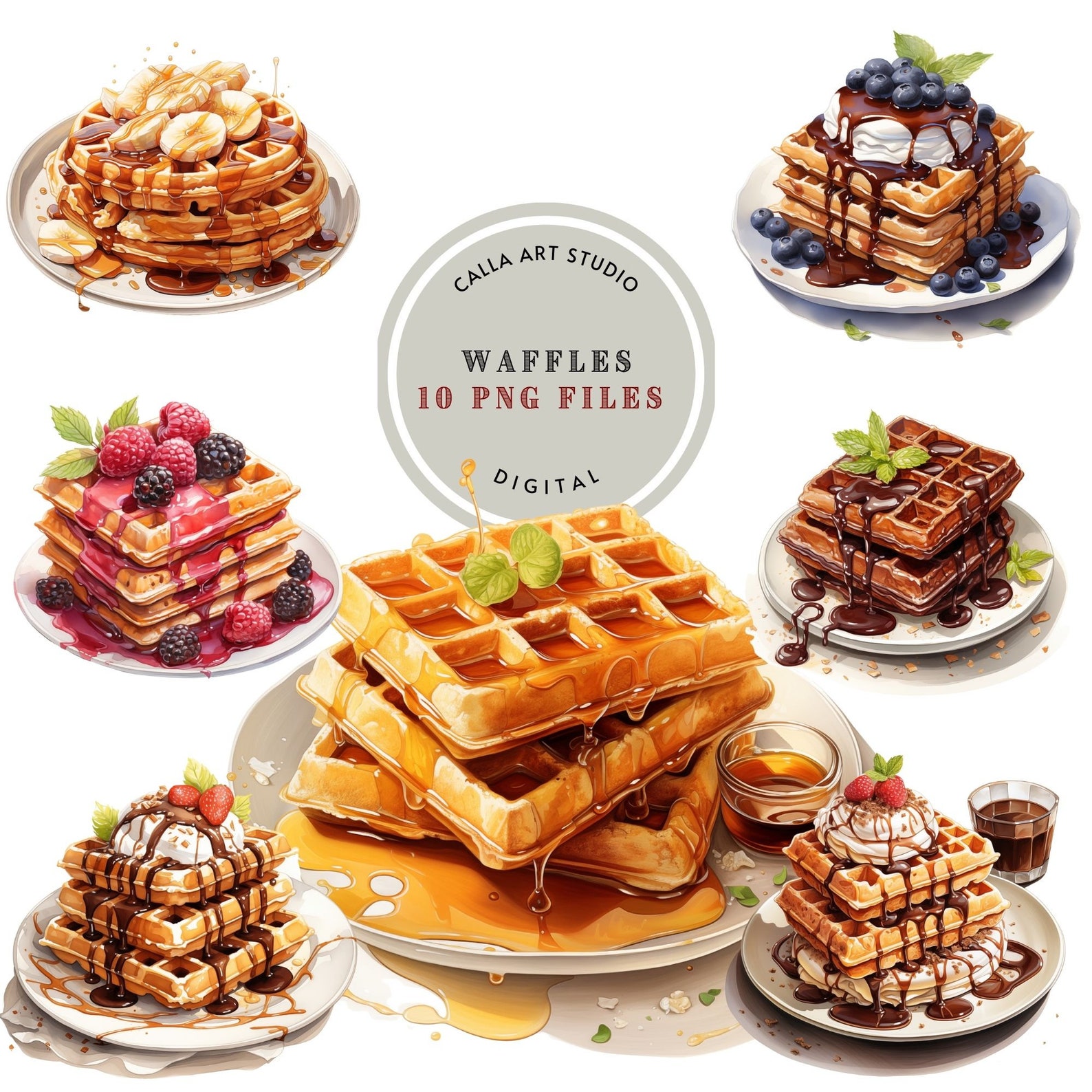 Waffles Clipart Bundle, Watercolor Food Clip Art, Sweet Bakery Images ...