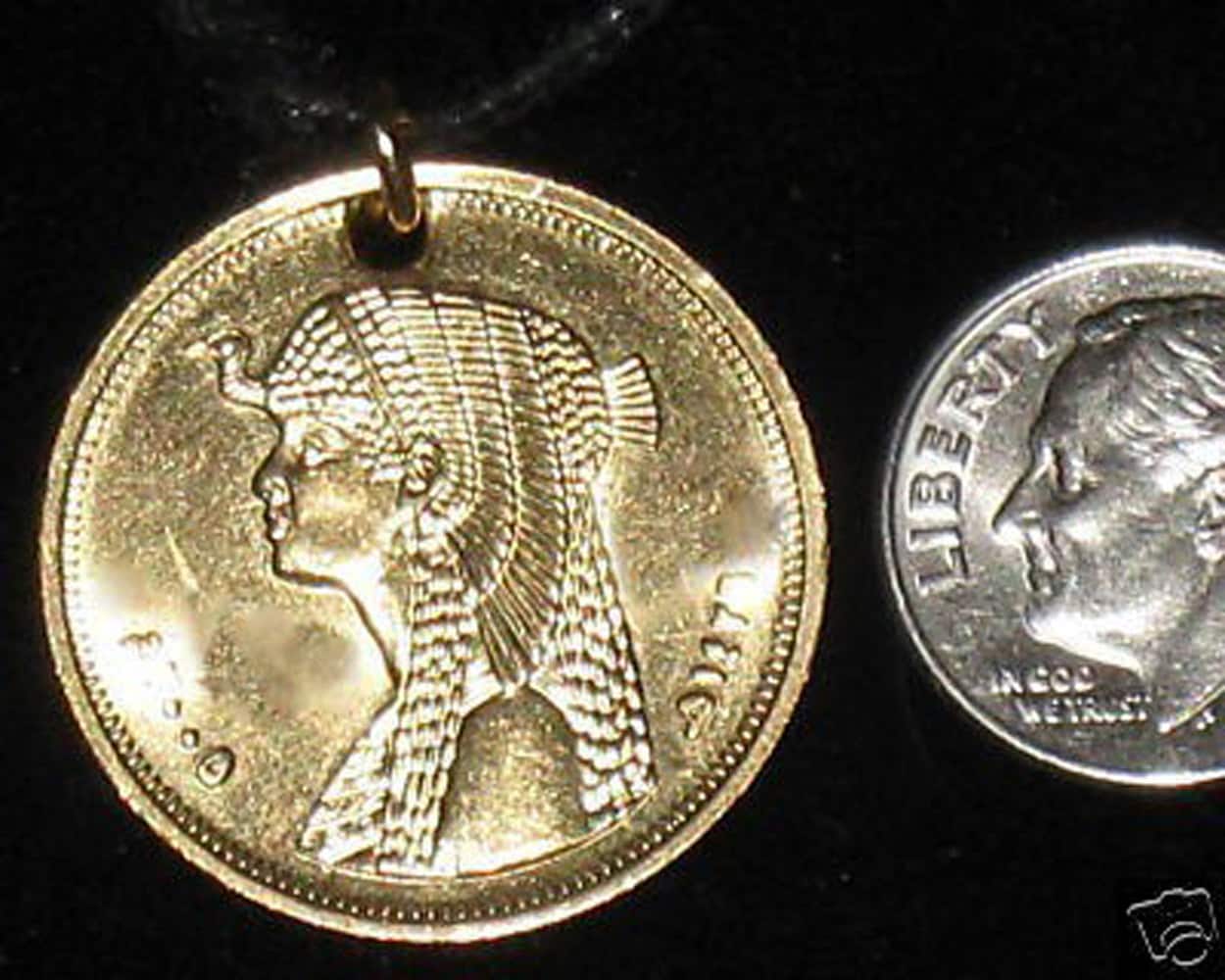 Authentic EGYPTIAN Egypt Cleopatra Coin Pendant Necklace | Etsy
