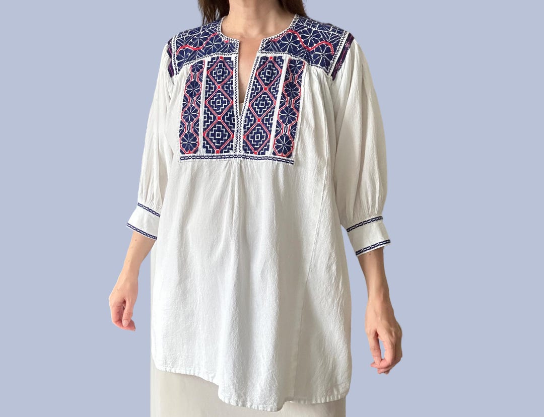 1970's Vintage Greek Cross Stitch Hand Embroidered Cotton Peasant Folk ...