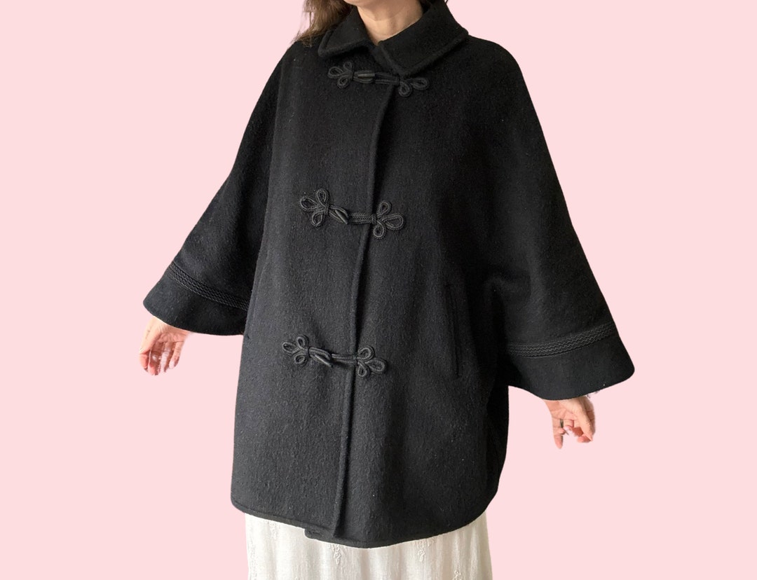 1970's Vintage Black Wool German Made Cape Coat With - Etsy UK