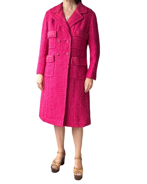 1960's Vintage Raspberry Pink Wool Mod Princess Coat … - Gem