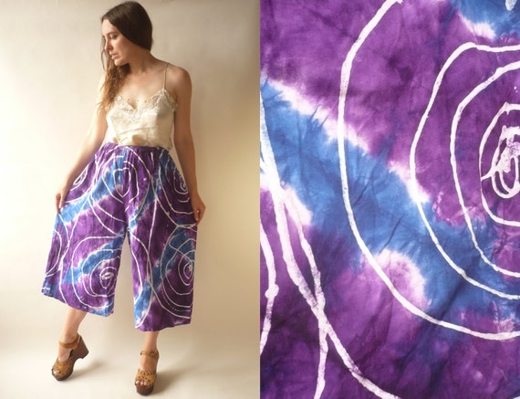 1990's Vintage Cotton Batik Pattern Wide Legged Cropped - Etsy