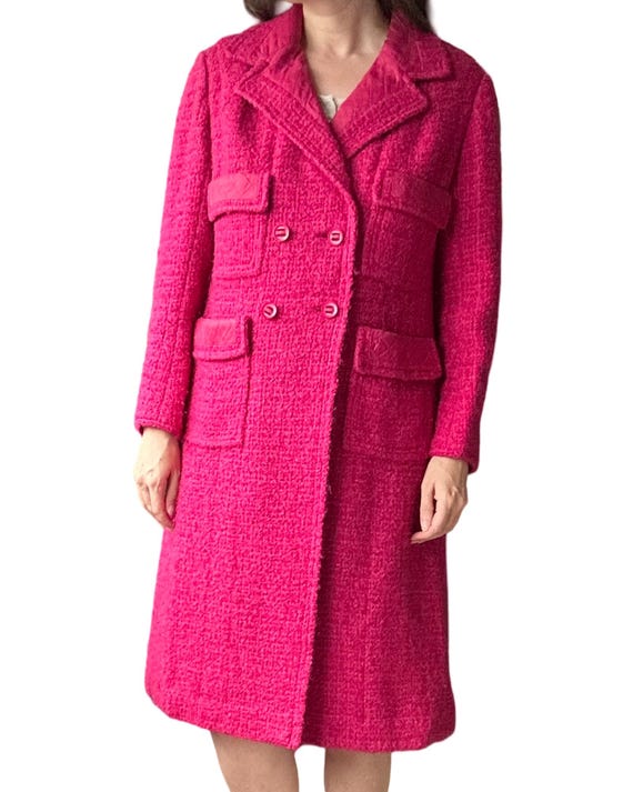 1960's Vintage Raspberry Pink Wool Mod Princess Coat … - Gem