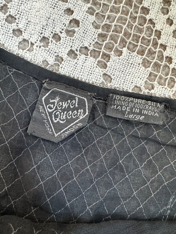 1970's Vintage Pure Silk Indian Made Black & Silver S… - Gem