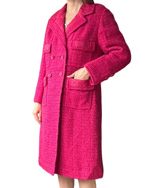 1960's Vintage Raspberry Pink Wool Mod Princess Coat … - Gem