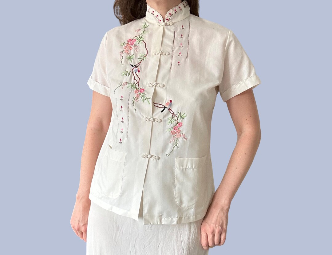 1970's Vintage Chinese Hand Embroidered Bird & Floral Blouse Shirt - Etsy