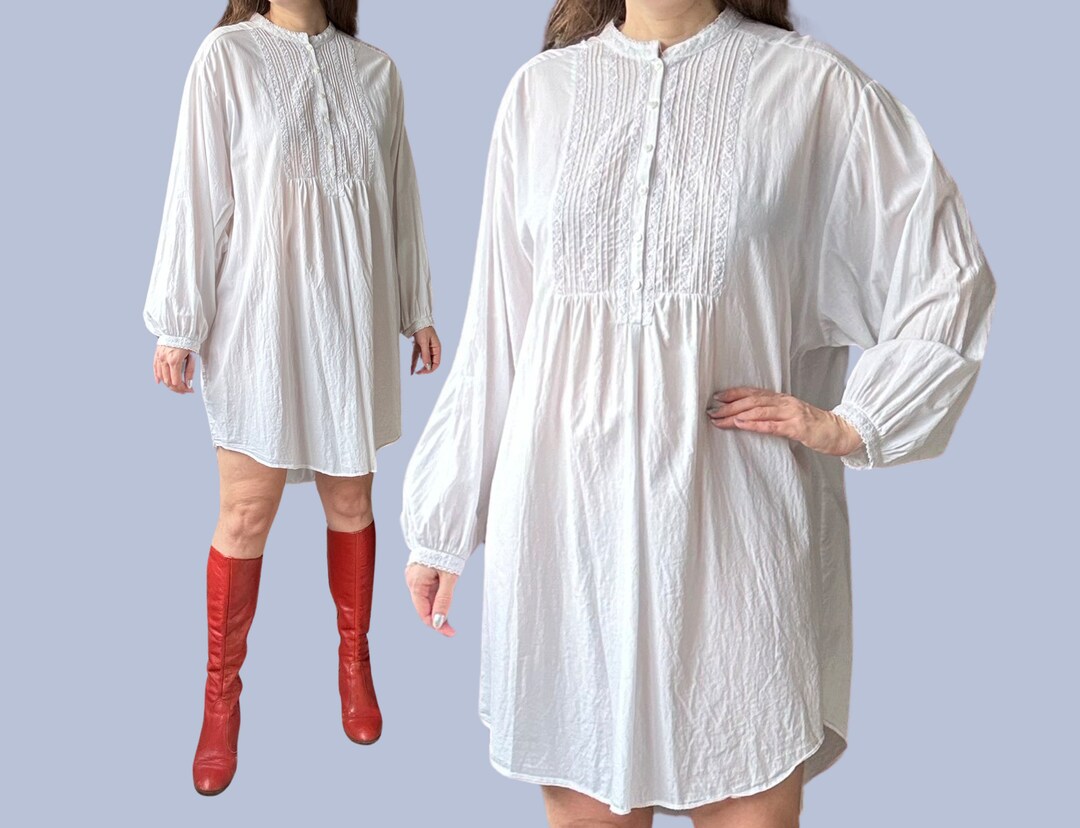 1990's Does Victorian Vintage White Cotton Bohemian Smock Nightdress ...
