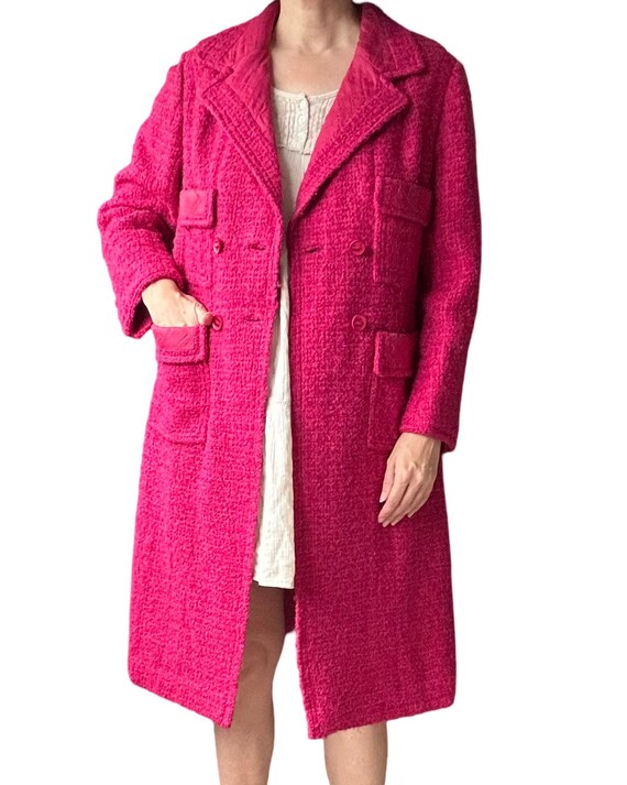 1960's Vintage Raspberry Pink Wool Mod Princess Coat … - Gem