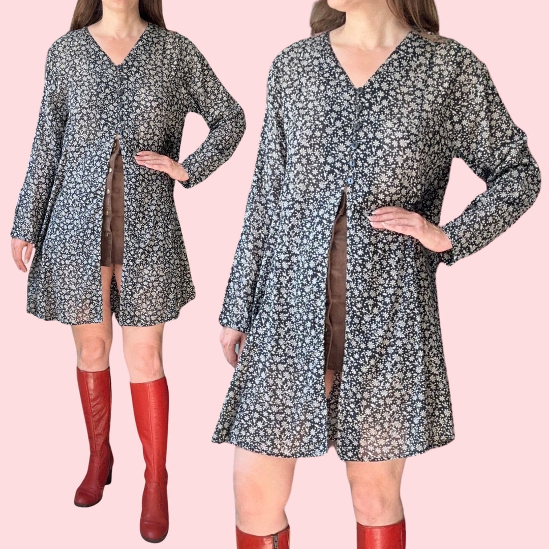 1980's Vintage Indian Viscose Gauze Floral Printed Longline Babydoll ...
