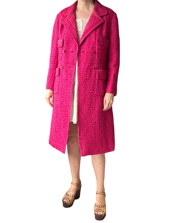 1960's Vintage Raspberry Pink Wool Mod Princess Coat … - Gem