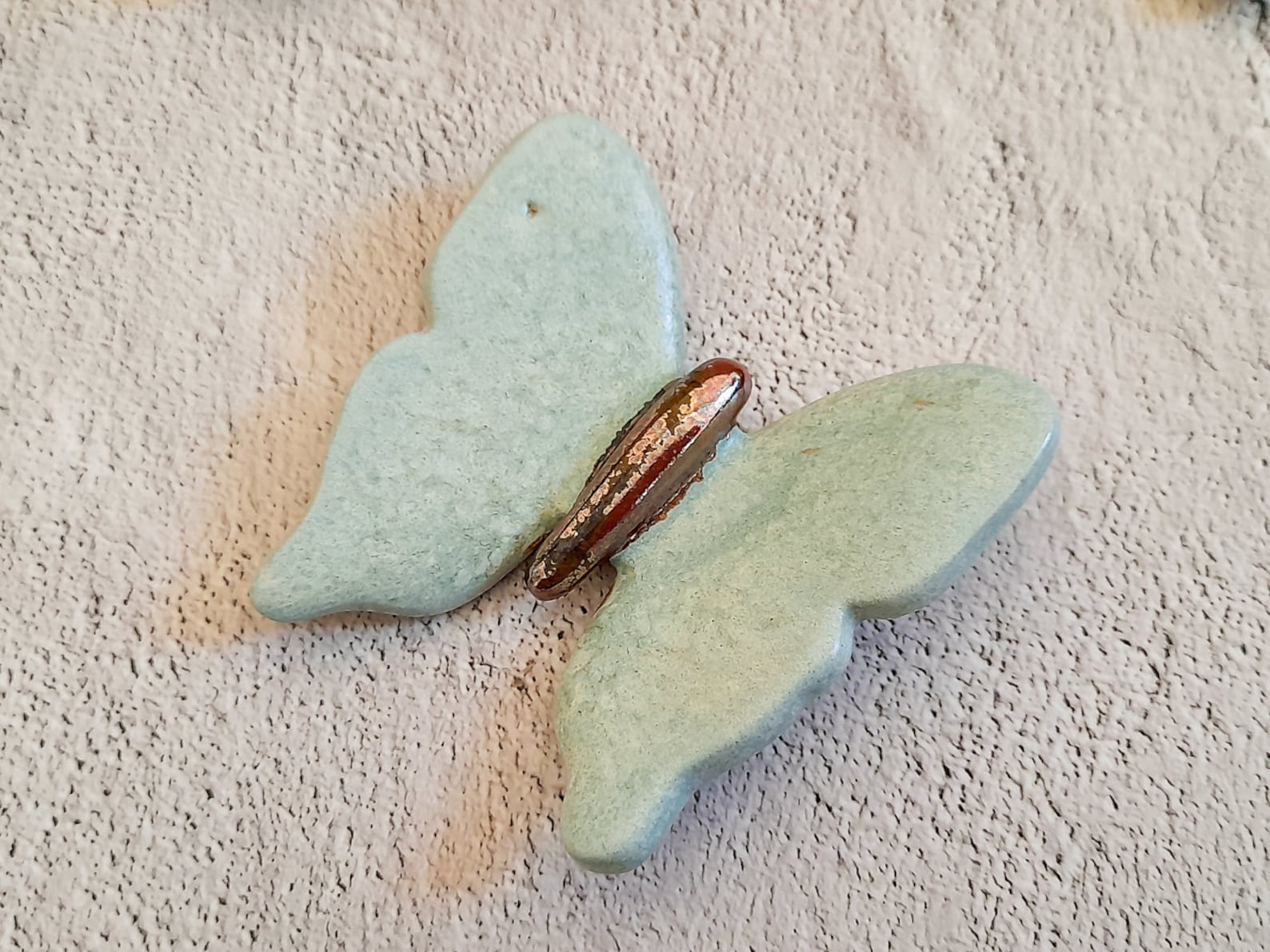 Set of 5 Ceramic Butterflies Wall Art, MINT and RED Butterflies ...