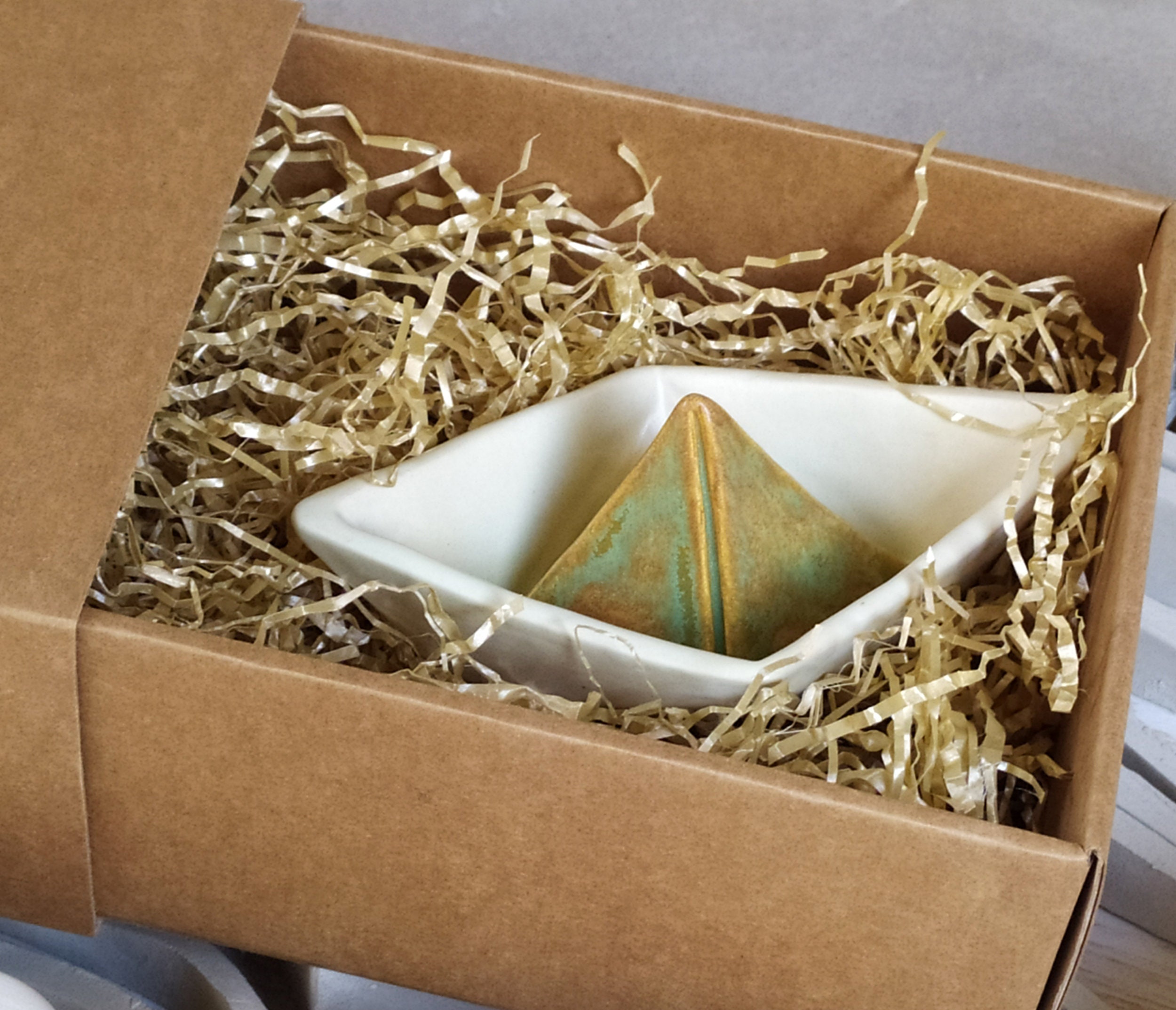 Ceramic Paper Boat, Turquoise Ceramic Boat, Origami Boat, Handmade ...