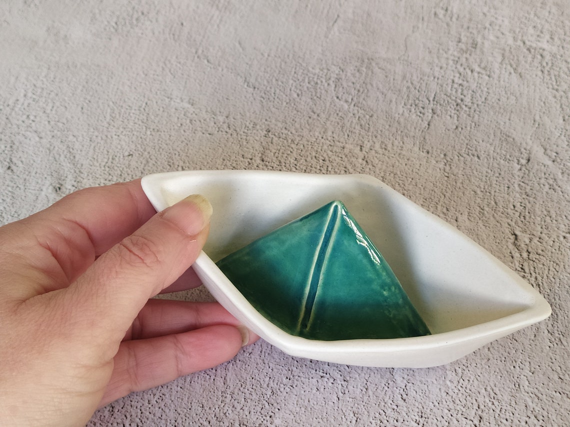 Ceramic Paper Boat Turquoise Ceramic Boat Origami Boat | Etsy