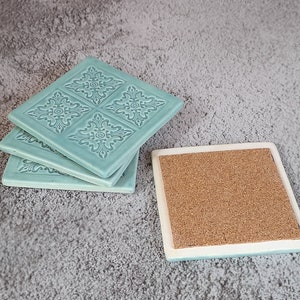 Set of 4 Handmade Ceramic Coasters, Mint Ceramic Textured Coasters, Kitchen Decor, Mom Gift - Etsy