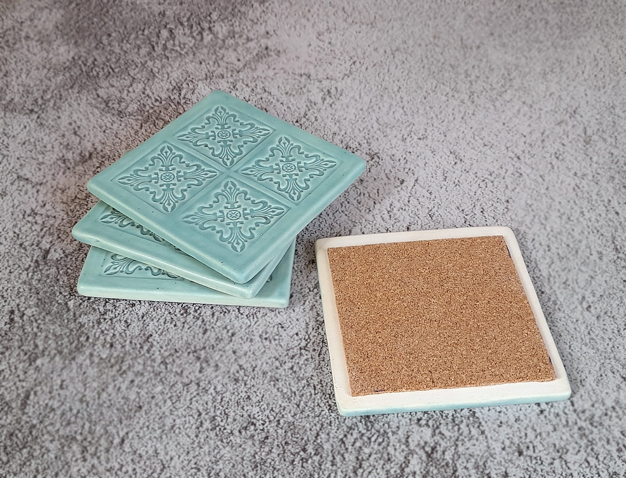 Set of 4 Handmade Ceramic Coasters, Mint Ceramic Textured Coasters ...