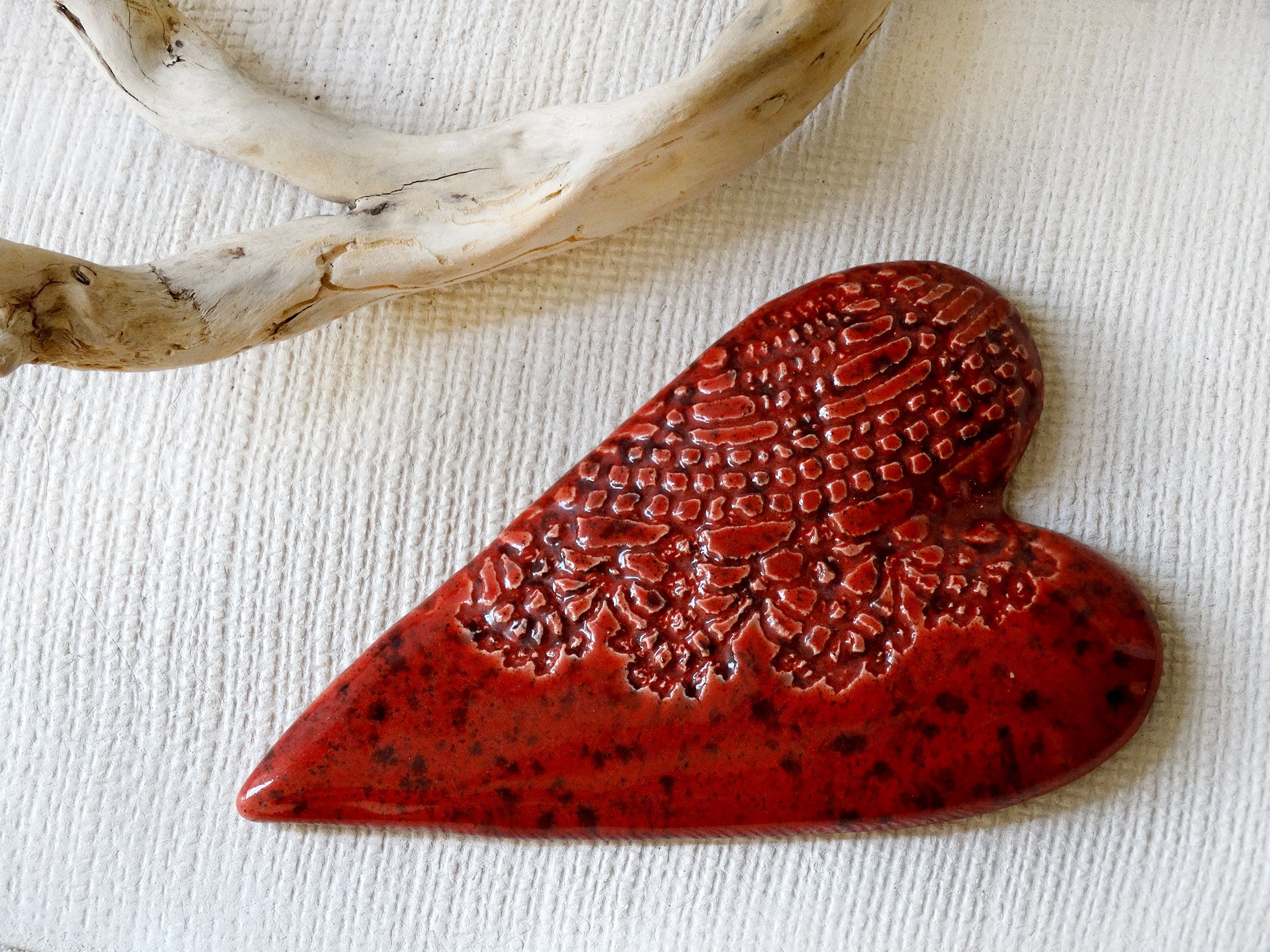 Ceramic Heart, Valentine Ceramic Heart, Lace Imprint Heart, Decorative ...