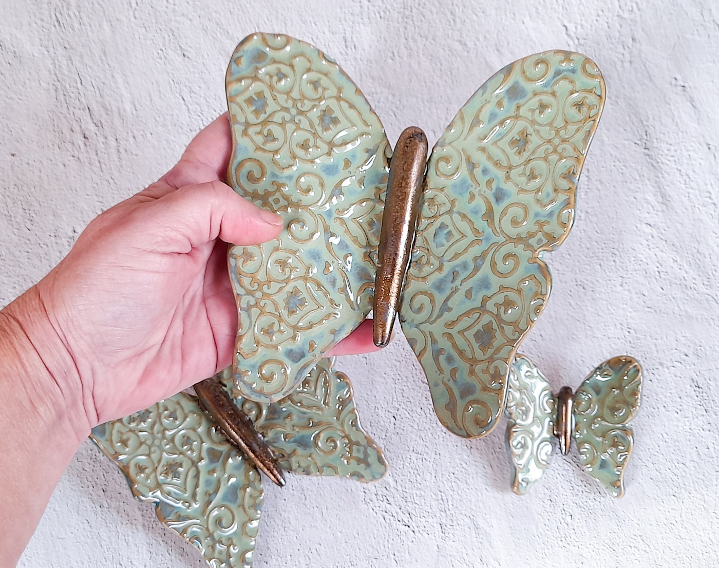 Set of 3 Ceramic Butterflies Wall Art, Decorative Butterfly, Handmade ...