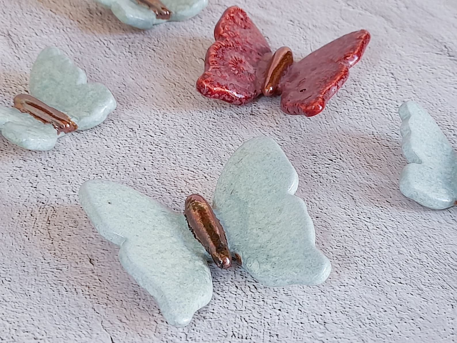 Set of 5 Ceramic Butterflies Wall Art, MINT and RED Butterflies ...