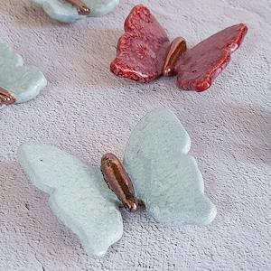 Set of 5 Ceramic Butterflies Wall Art, MINT and RED Butterflies ...