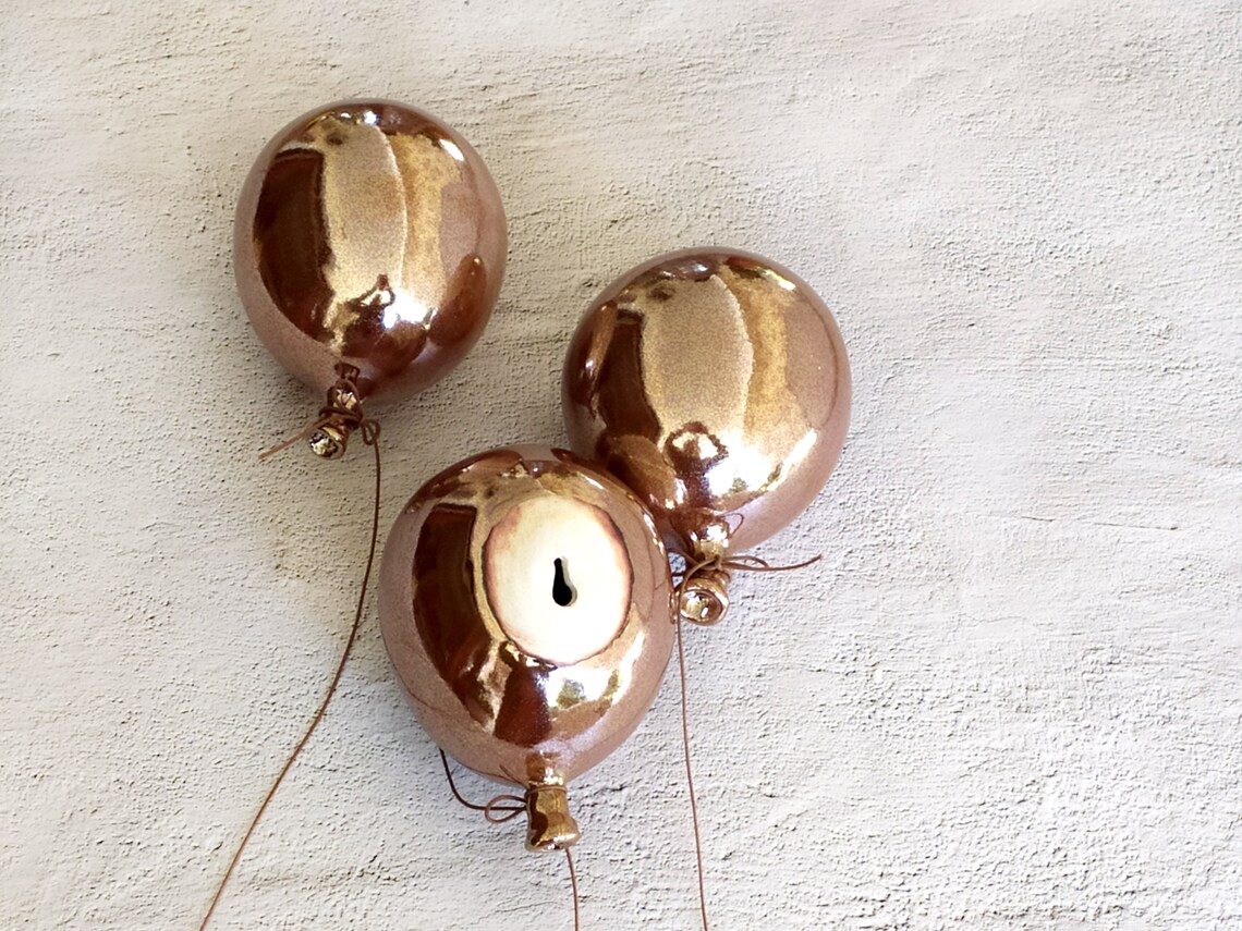 Ceramic Balloons, Hanging Wall Art, 3 GOLD Ceramic Balloons 13cm Height ...