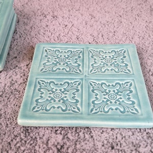 Set of 4 Handmade Ceramic Coasters, Mint Ceramic Textured Coasters, Kitchen Decor, Mom Gift - Etsy
