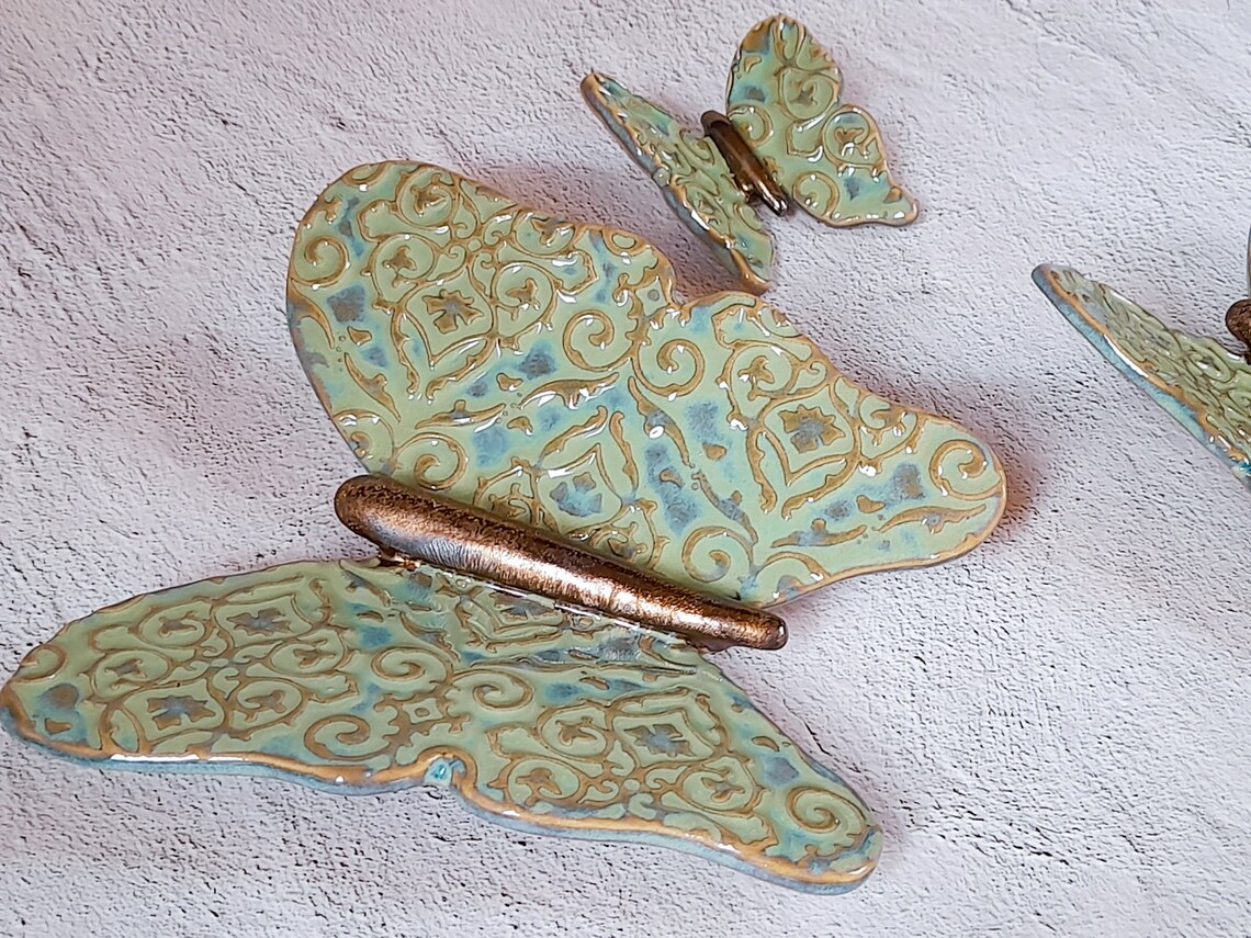 Set of 3 Ceramic Butterflies Wall Art, Decorative Butterfly, Handmade ...