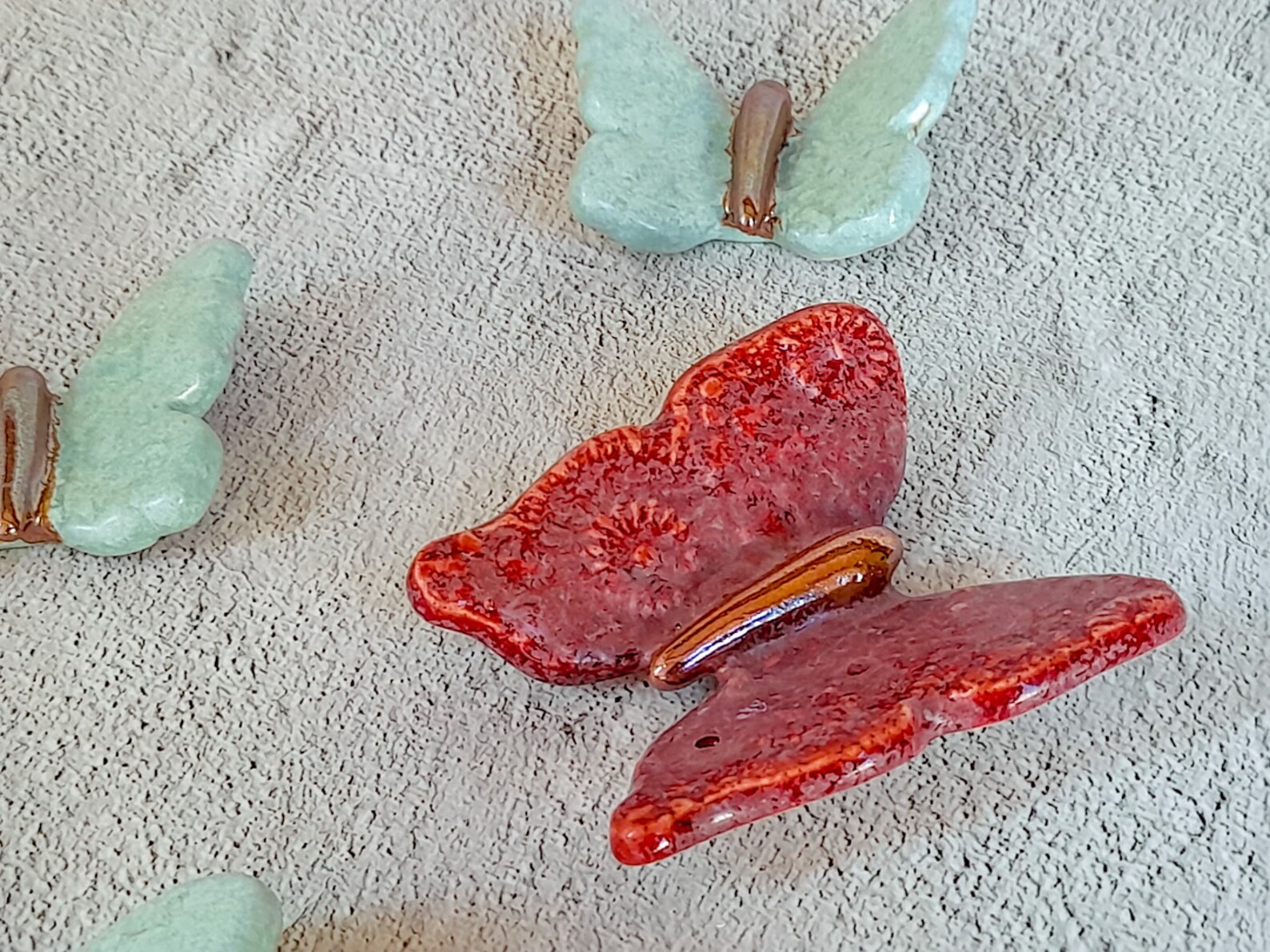 Set of 5 Ceramic Butterflies Wall Art, MINT and RED Butterflies ...