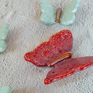 Set of 5 Ceramic Butterflies Wall Art, MINT and RED Butterflies ...