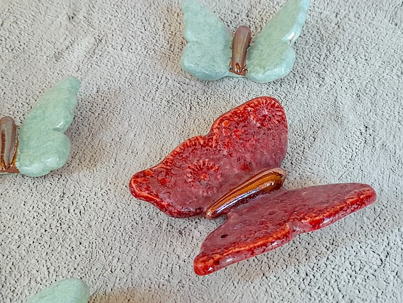 Set of 5 Ceramic Butterflies Wall Art, MINT and RED Butterflies ...