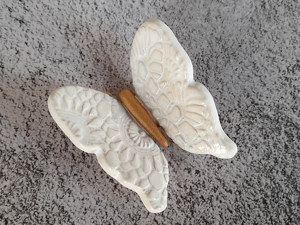 Set of 5 Ceramic Butterflies Wall Art, WHITE Butterflies, Butterfly ...