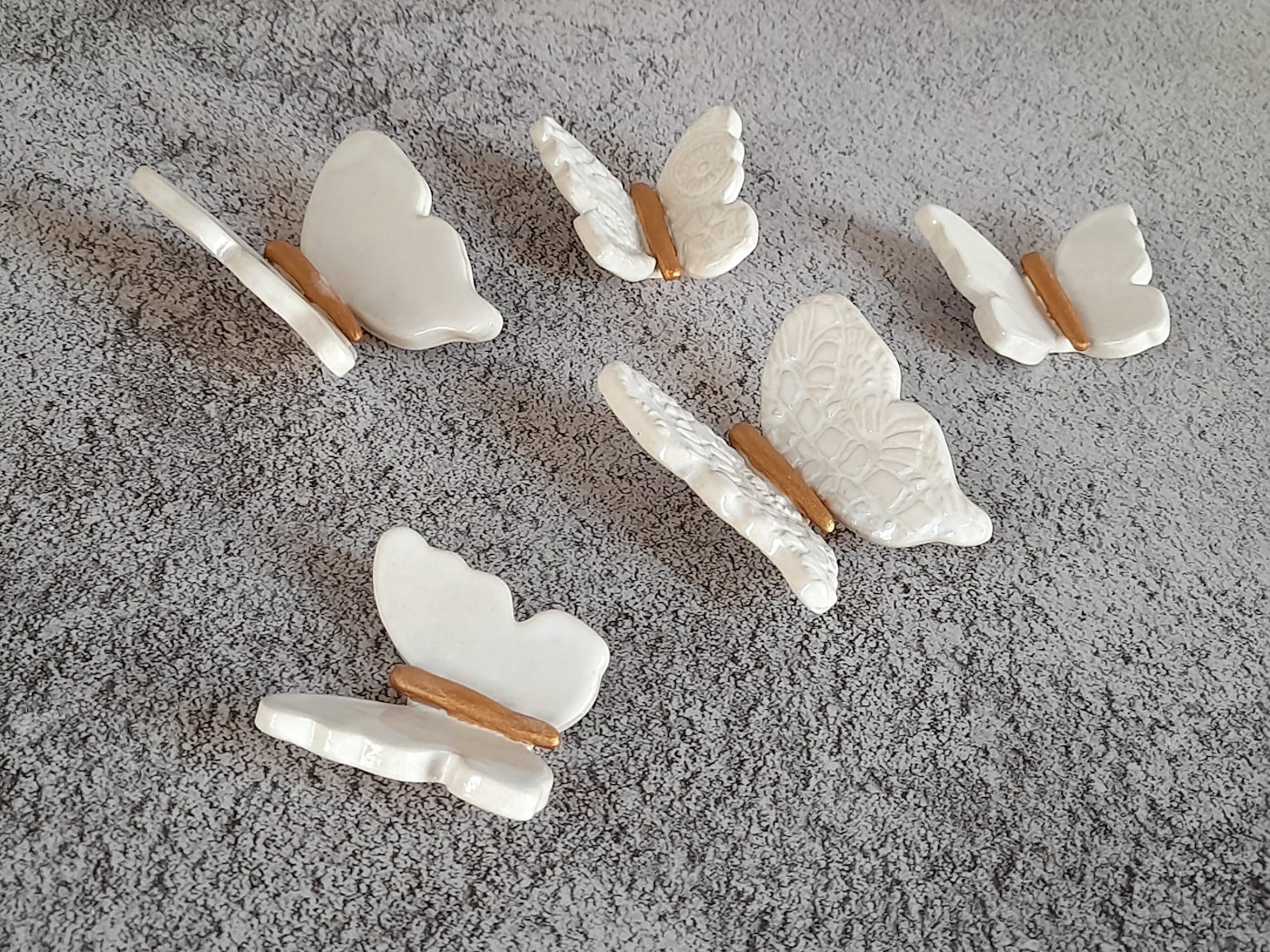 Set of 5 Ceramic Butterflies Wall Art, WHITE Butterflies, Butterfly ...