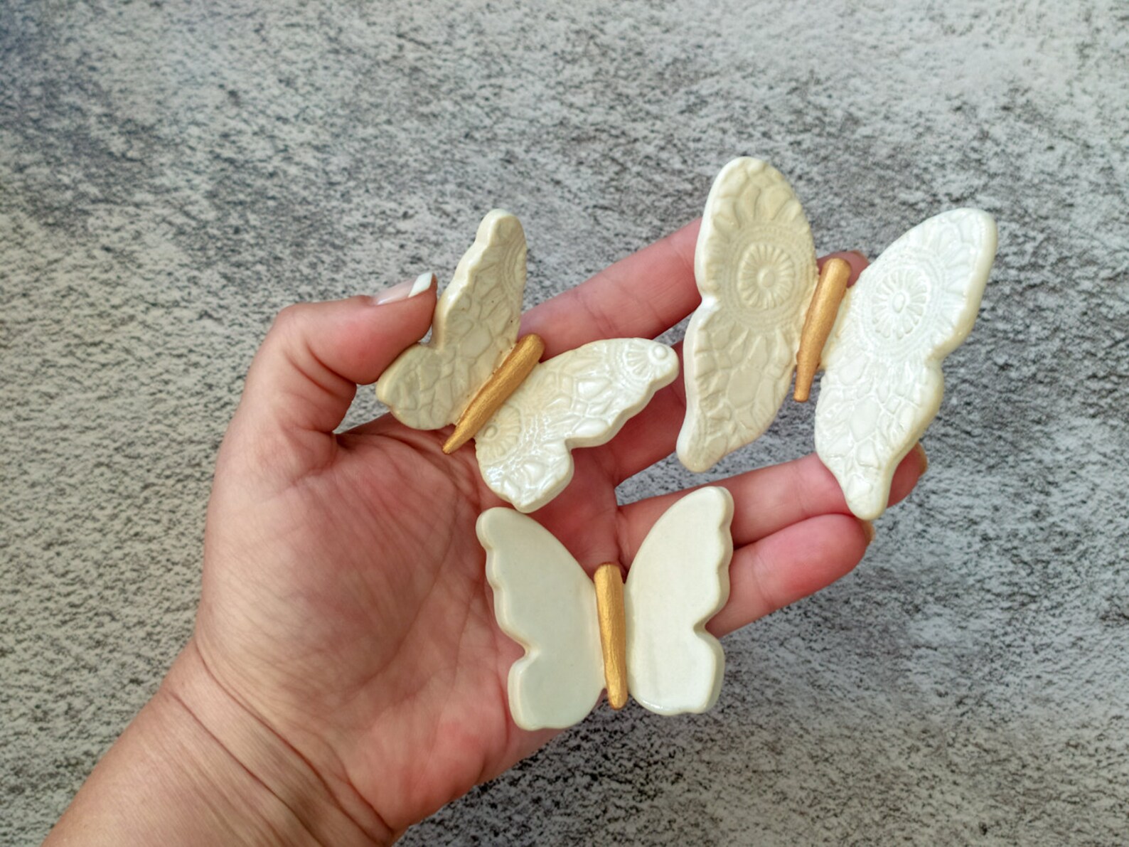 Set of 5 Ceramic Butterflies Wall Art, WHITE Butterflies, Butterfly ...