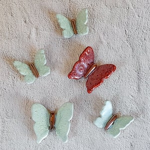 Set of 5 Ceramic Butterflies Wall Art, MINT and RED Butterflies ...
