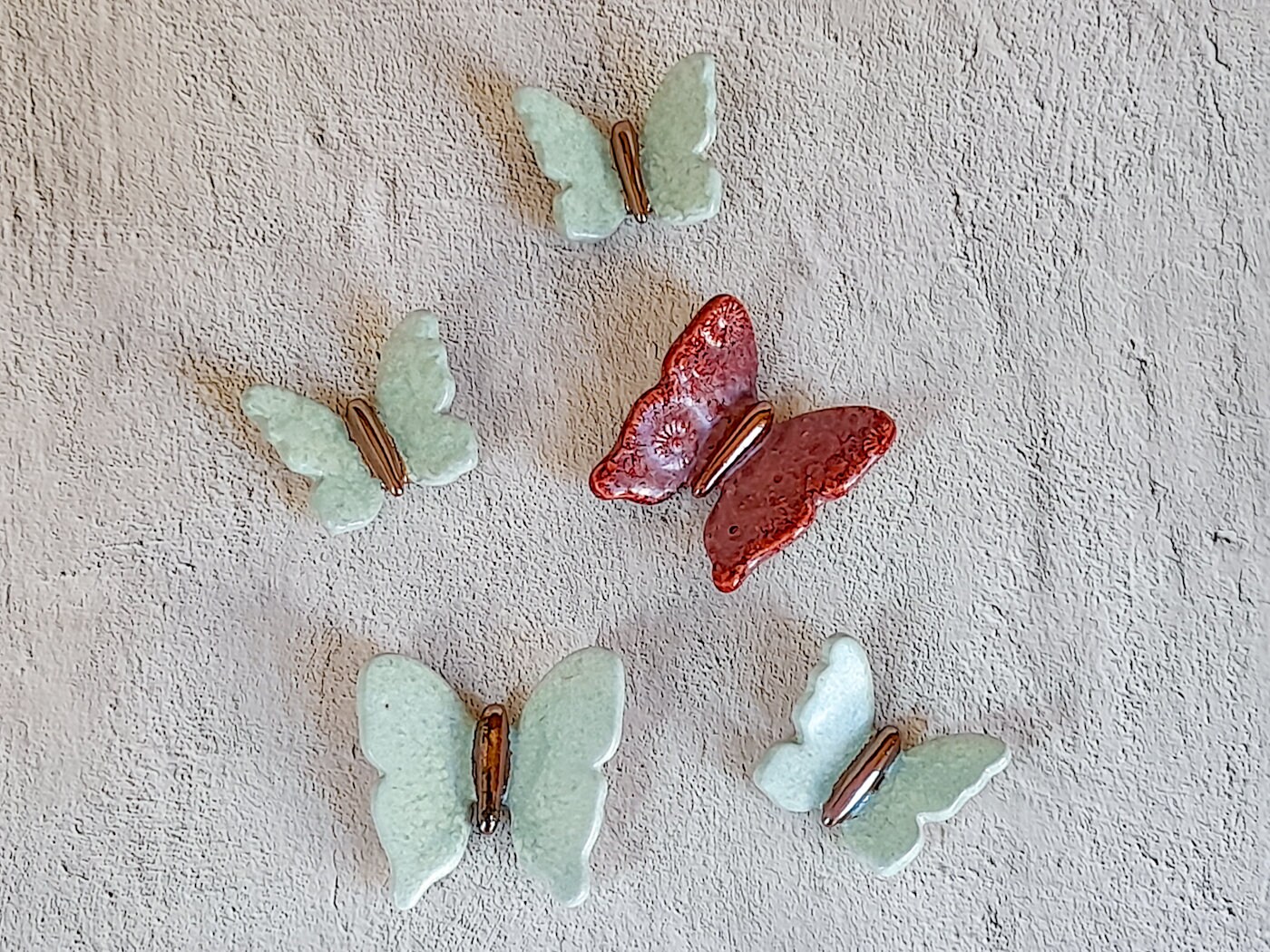 Set of 5 Ceramic Butterflies Wall Art, MINT and RED Butterflies ...