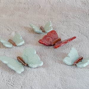 Set of 5 Ceramic Butterflies Wall Art, MINT and RED Butterflies ...