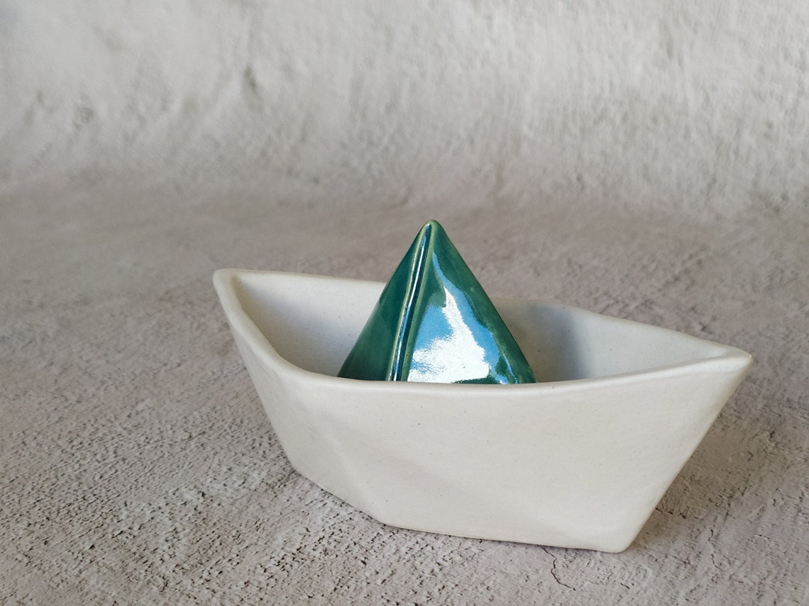 Ceramic Paper Boat Turquoise Ceramic Boat Origami Boat | Etsy