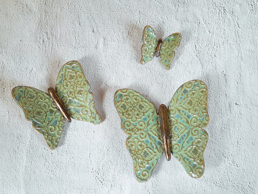 Set of 3 Ceramic Butterflies Wall Art, Decorative Butterfly, Handmade ...